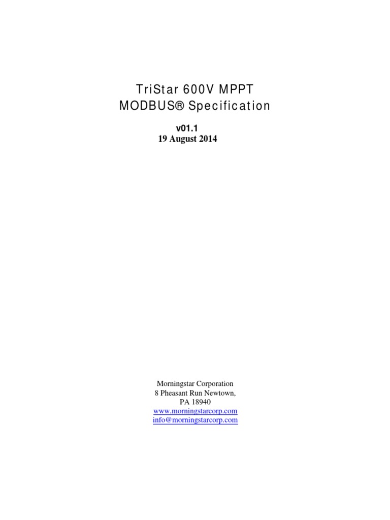 TS-MPPT-600V Modbus Doc Public - Aug-2014 | PDF | Port (Computer Networking) | Transmission ...