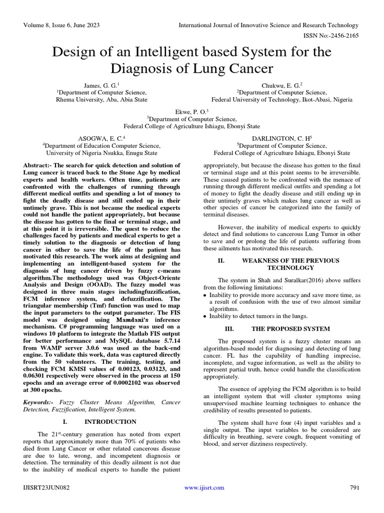 Design of An Intelligent Based System For The Diagnosis of Lung Cancer ...