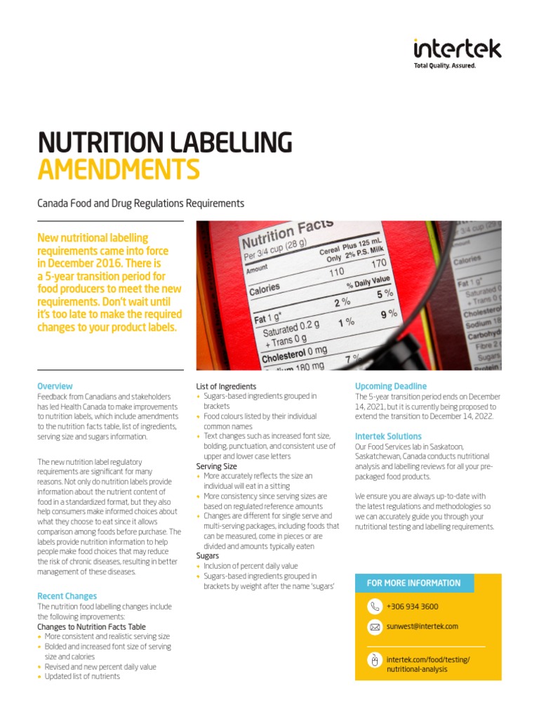Nutritional Labeling Amendments in Canada | PDF | Nutrition Facts Label ...
