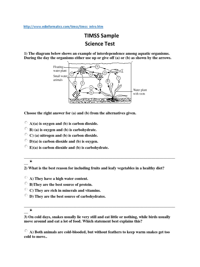 TIMSS Past Paper Questions | PDF | Digestion | Chemistry
