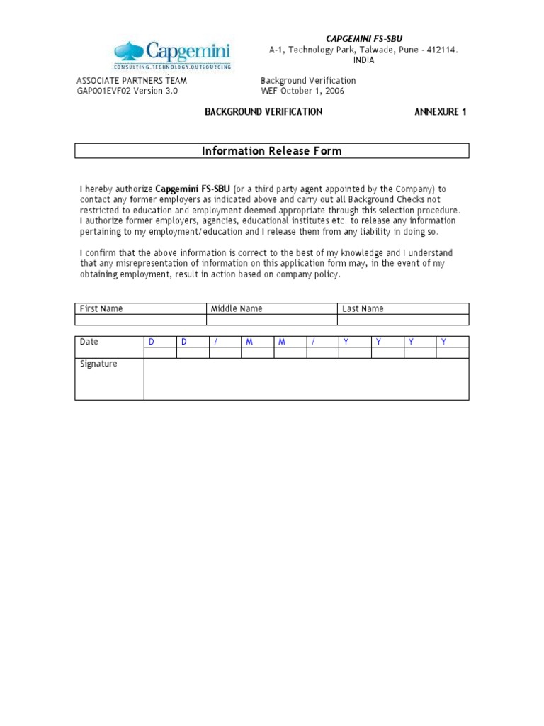Background Verification Form | PDF