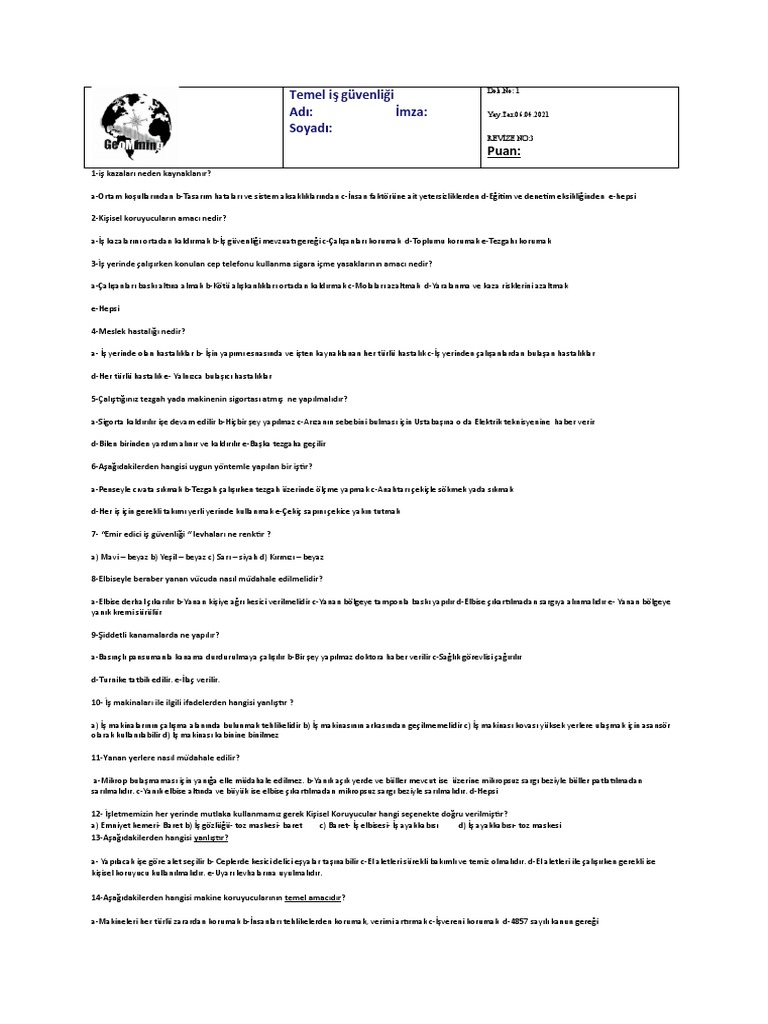 Temel Iş Güvenliği Sorular | PDF