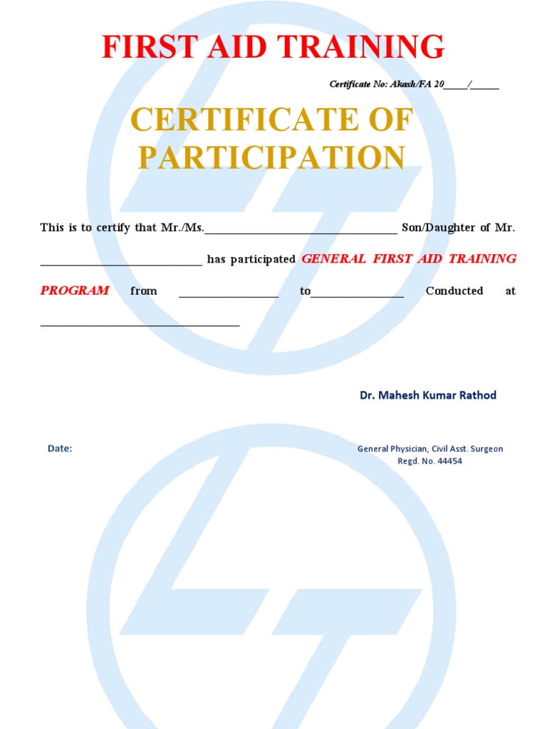 First Aid Training Participation Certificate | PDF