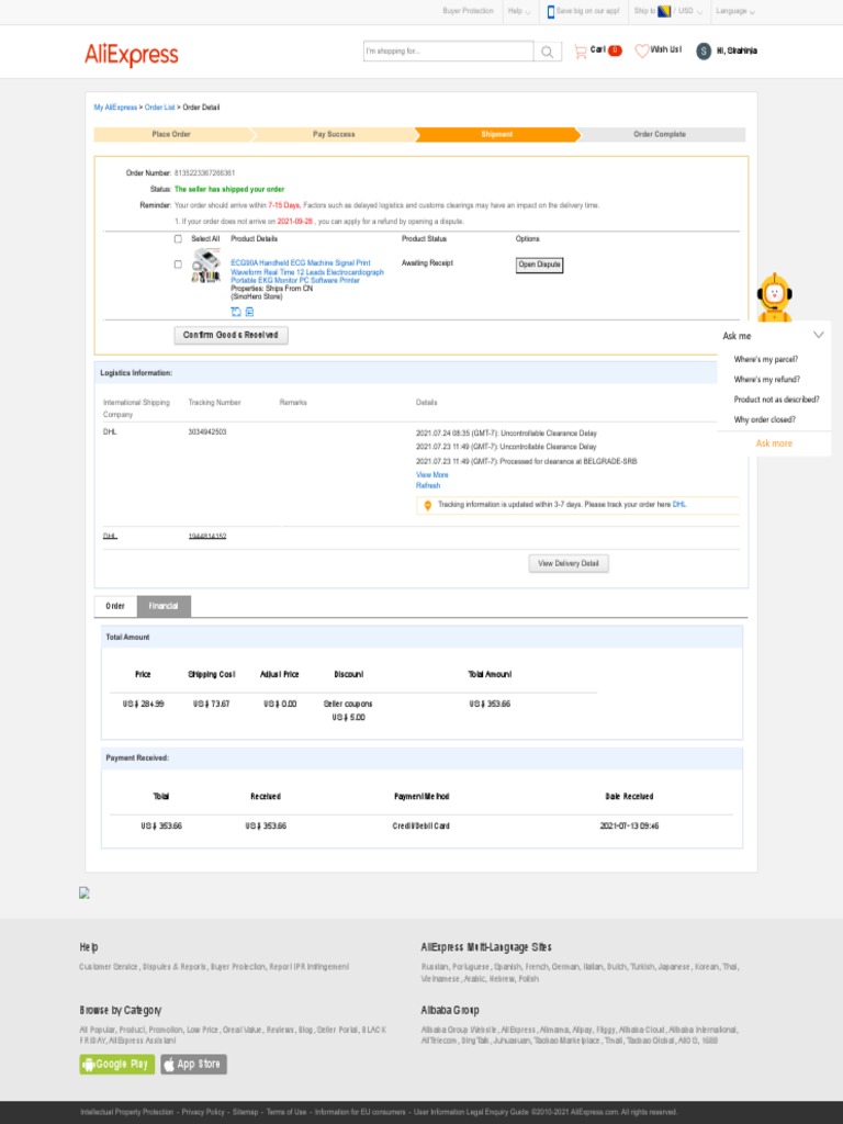 My AliExpress - Manage Orders | Download Free PDF | Alibaba Group | Service Industries