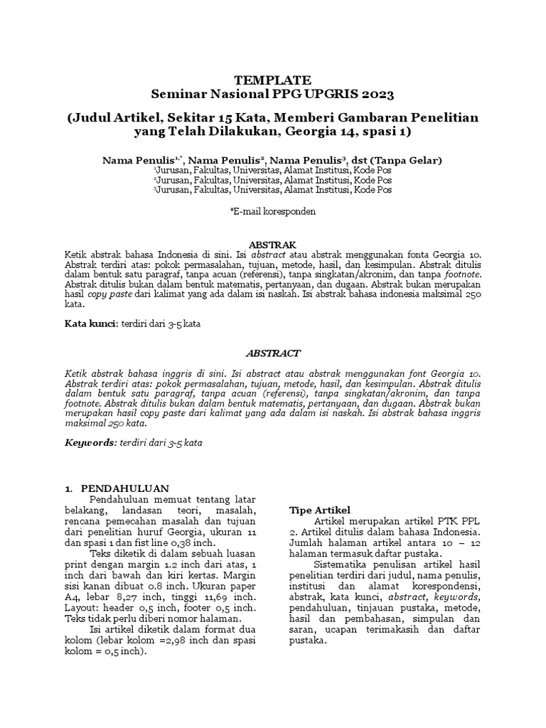 Template Proseding Seminar Nasional PPG Upgris Sesi 2 | PDF | Seni ...