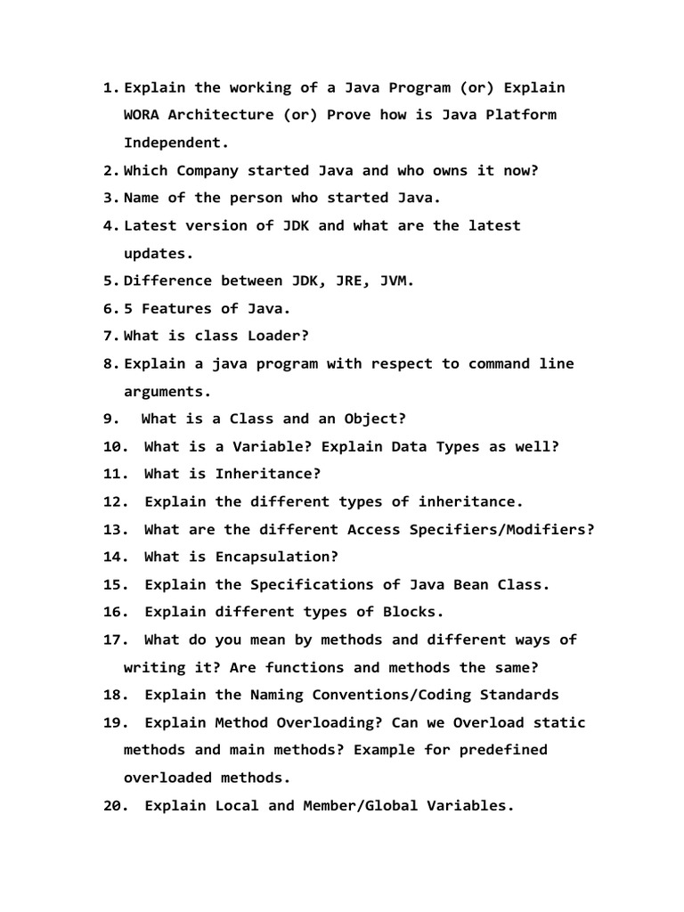 Java Questions Pdf Method Computer Programming Class Computer Programming