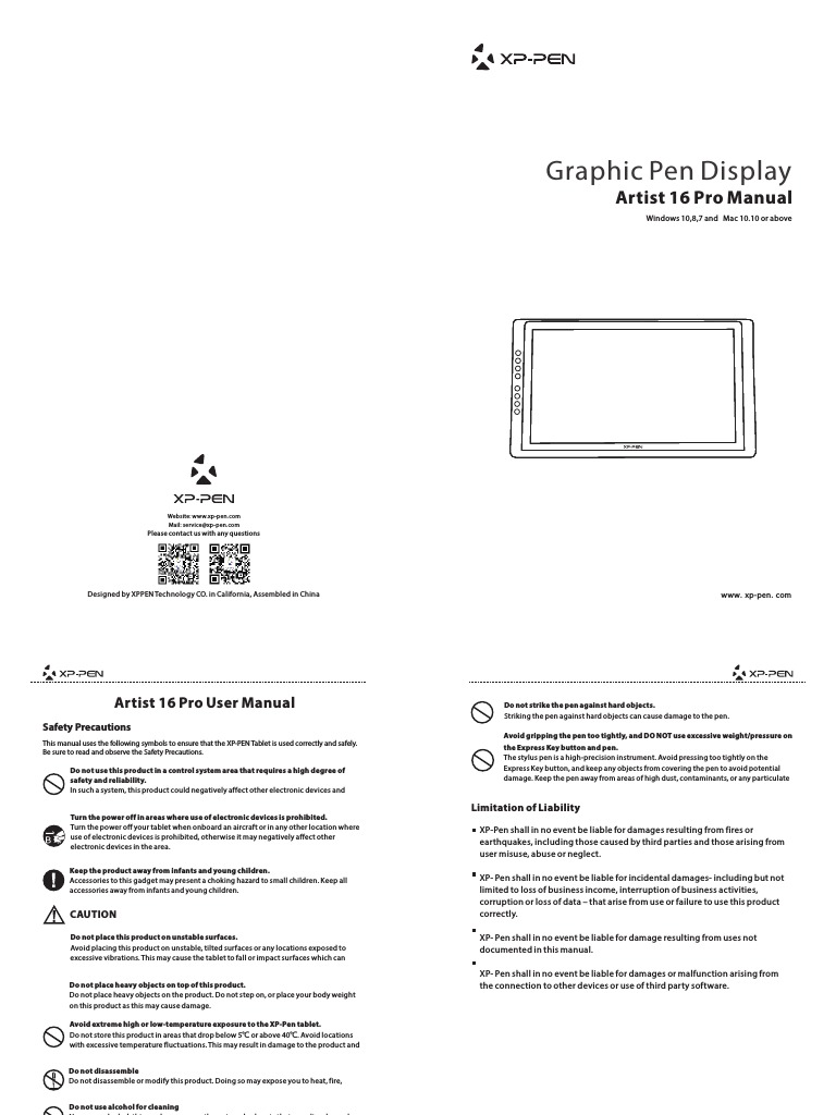 XP-Pen Artist 16 Pro User Manual | PDF | Computer Monitor | Tablet Computer