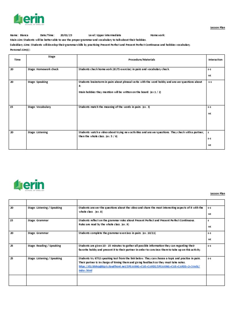 Upper Intermediate Hobbies Lesson Plan | PDF | Lesson Plan | Vocabulary