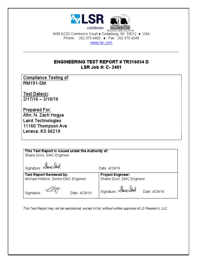 FCC Test Report (15.107, 15.109) - RM191 | PDF | Electromagnetic ...