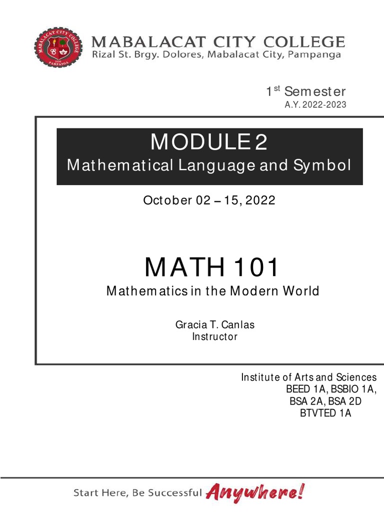 Module 2 Mathematical Language And Symbols Week 3 To Week 4 Pdf If