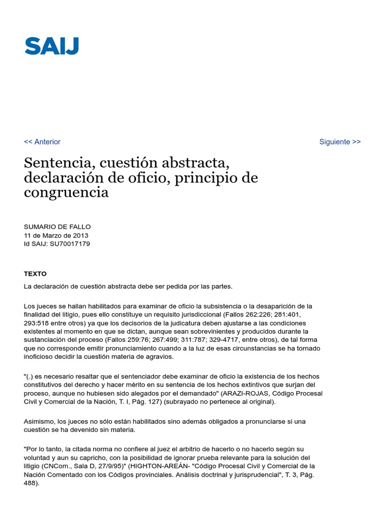 Sentencia, Cuestión Abstracta, Declaración de Oficio, Principio de ... Sentencia, Cuestión Abstracta, Declaración de Oficio, Principio de ...