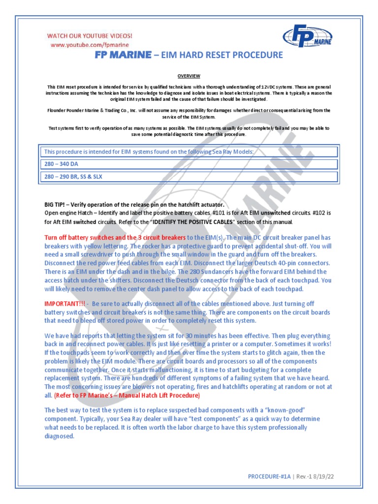 EIM Hard Reset Procedure for Sea Ray | PDF | Electricity | Manufactured ...