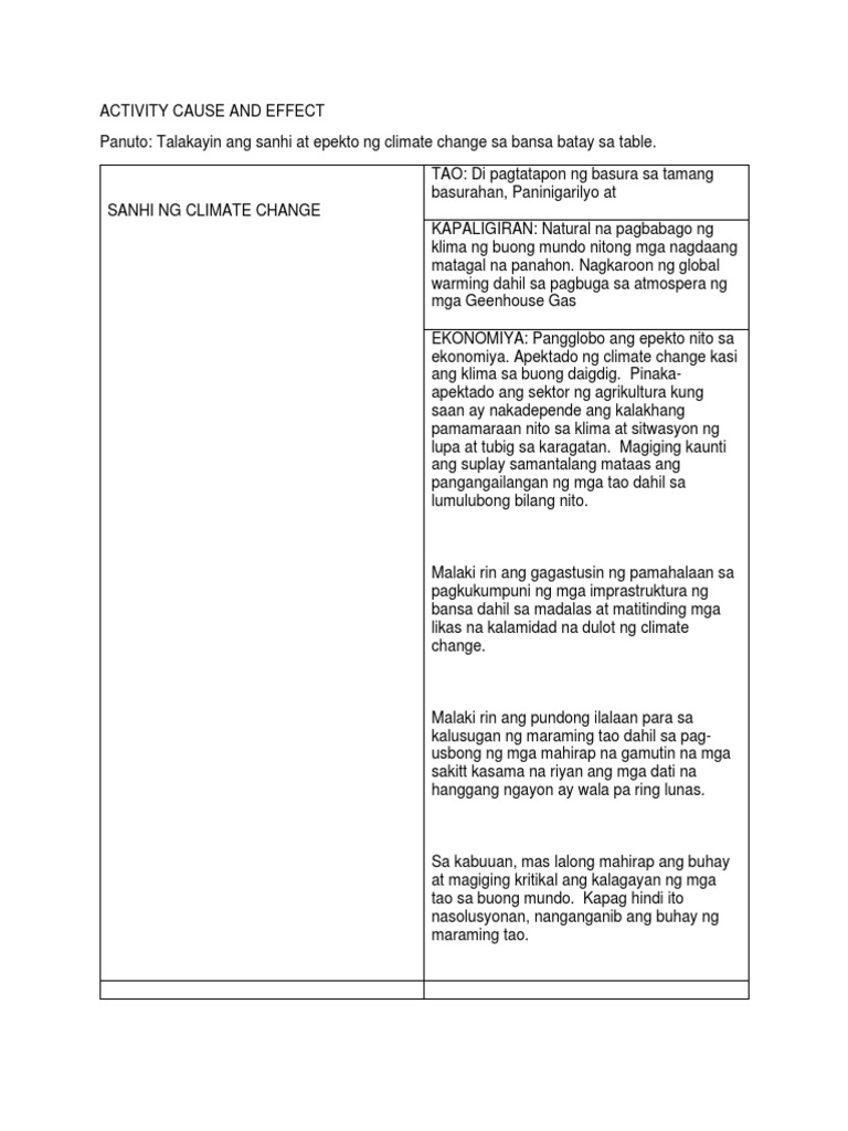 Activity Cause and Effect | PDF