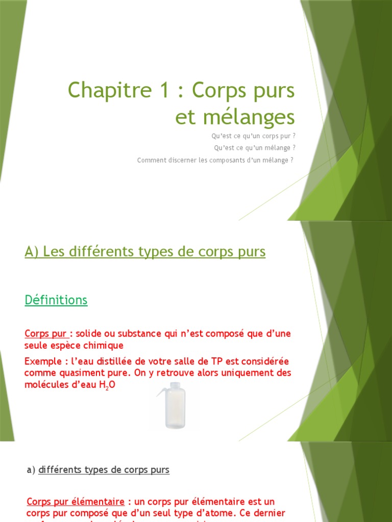 Corps Purs et Mélanges : Concepts Clés | PDF | Chimie | Homogénéité et ...