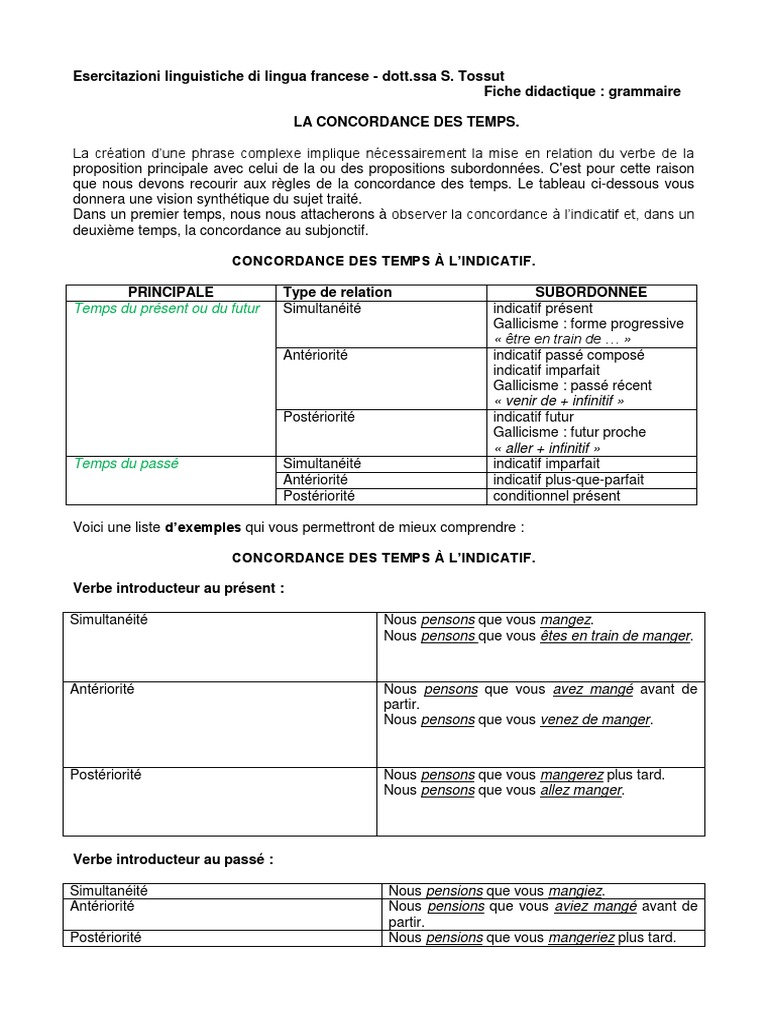 La Concordance Des Temps 19-20 | PDF | Temps (grammaire) | Clause
