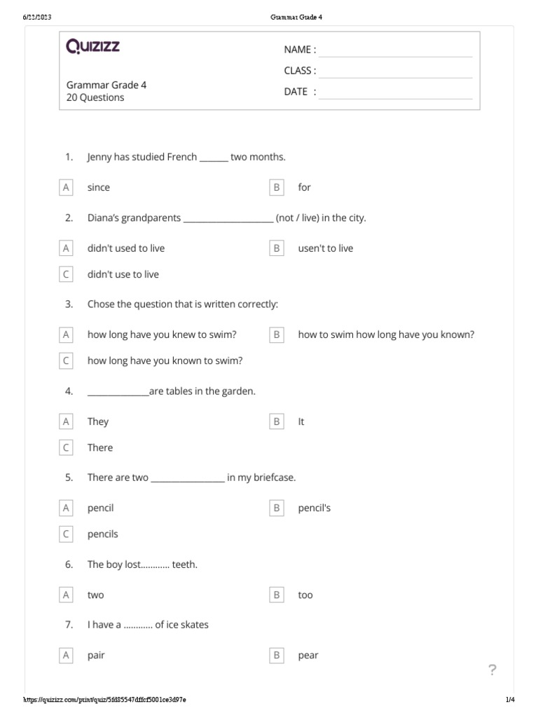 Grammar Grade 4 | PDF | Human Communication | Languages