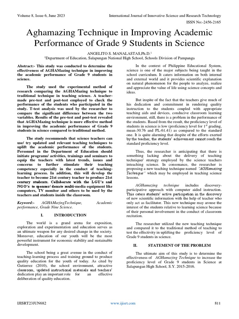 Aghamazing Technique in Improving Academic Performance of Grade 9 Students in Science | PDF ...