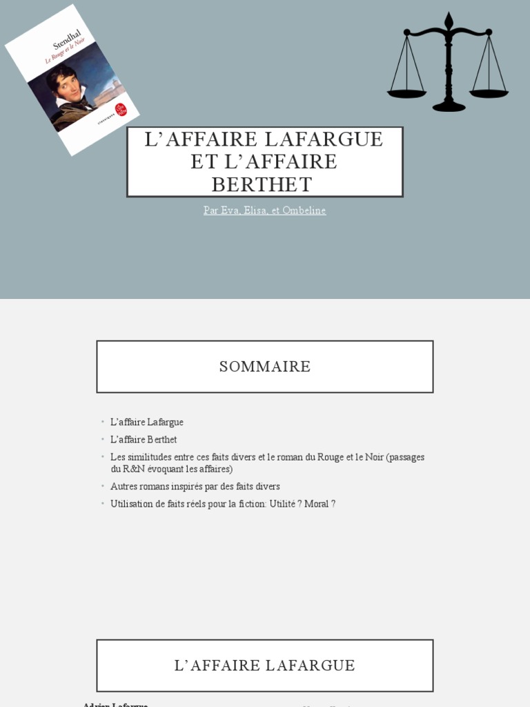 L’Affaire Lafargue Et l’Affaire Berthet | PDF | Le Rouge et le Noir ...