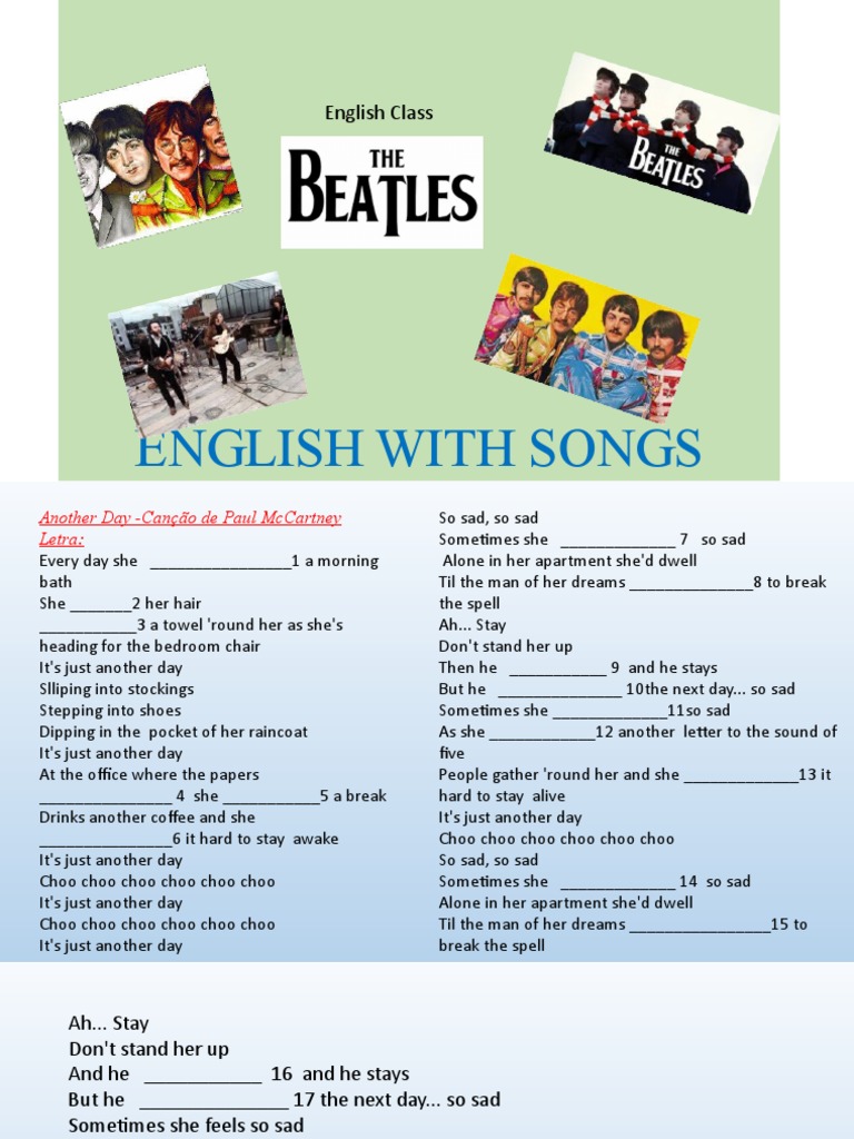 ENGLISH WITH SONGS. Beatles | PDF | Adjective | Verb
