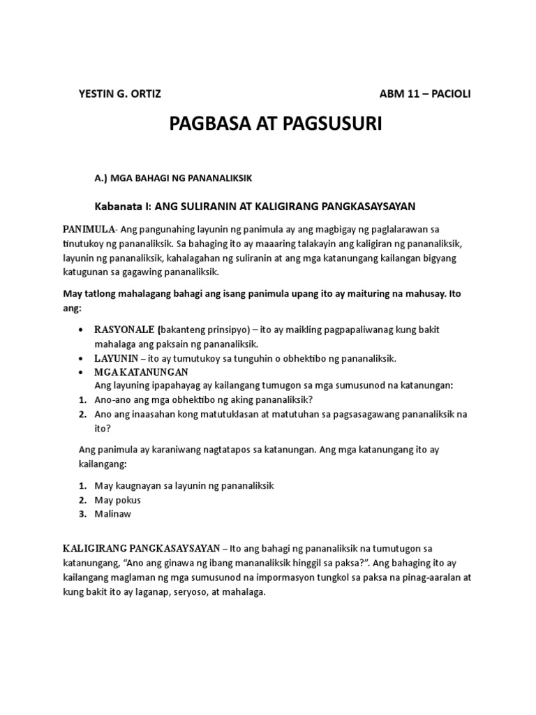 Mga Bahagi Ng Pananaliksik Pdf