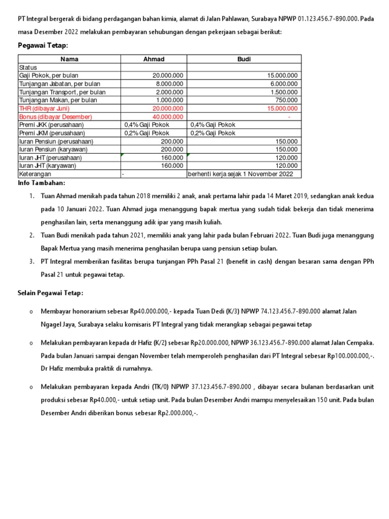 Laporan Pembayaran Gaji dan Tunjangan PT Integral | PDF