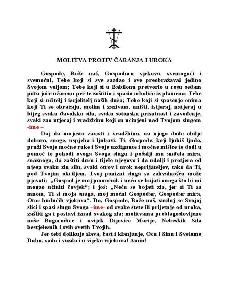 MOLITVA PROTIV ČARANJA I UROKA | PDF