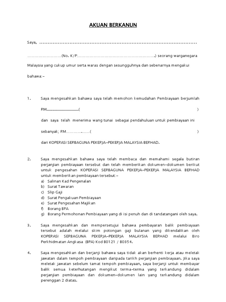 Akuan Berkanun Kospem Kopsya - After Akad | PDF