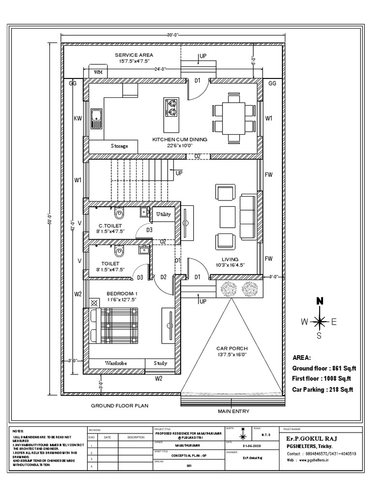 50'x30' SOUTH FACING-Model.pdf - GROUND FLOOR (1) | PDF