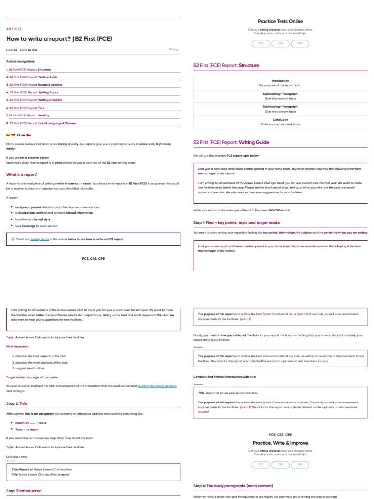 How To Write A Report - B2 First (FCE) | PDF | Cognition | Linguistics