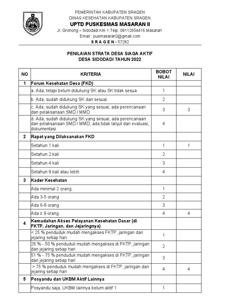 Form Penilaian Desa Siaga 2022 | PDF