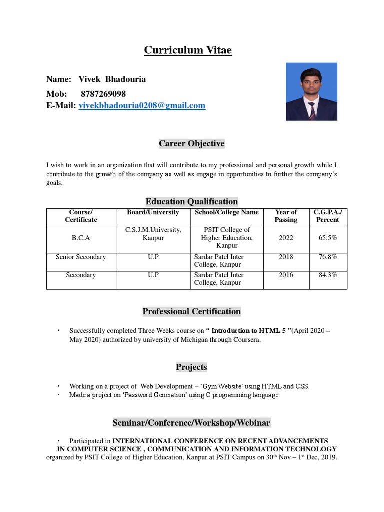 Vivek Bhadouria CV | PDF | Career & Growth