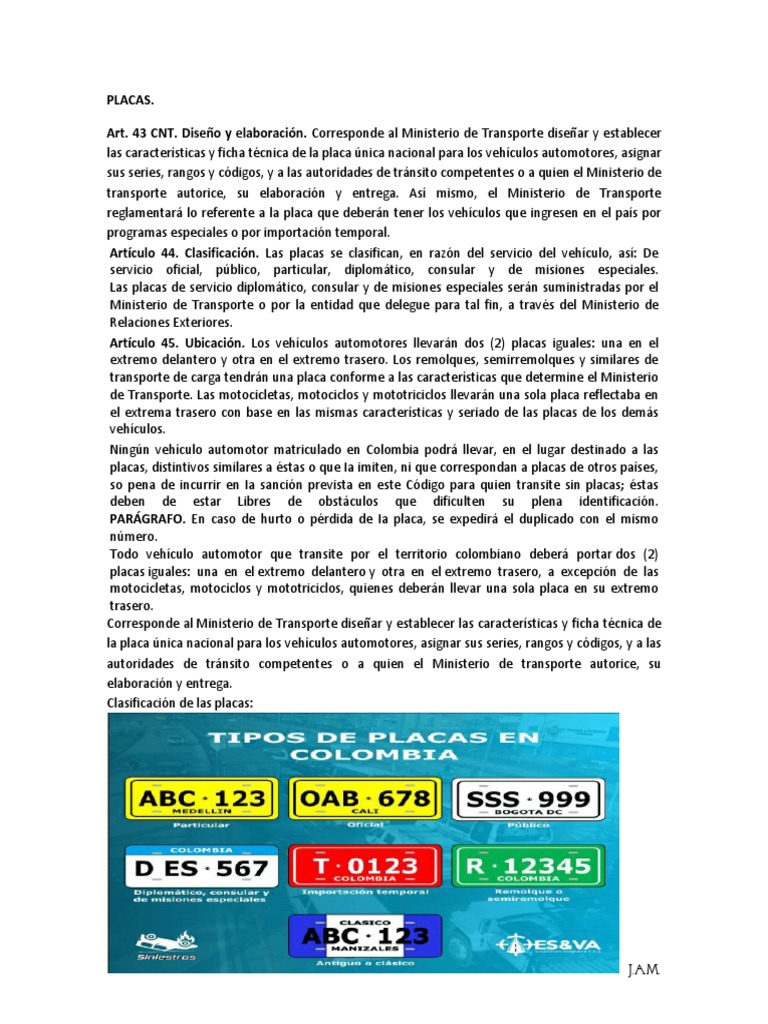 Clasificación de Placas Vehiculares en Colombia | PDF | Transporte ...