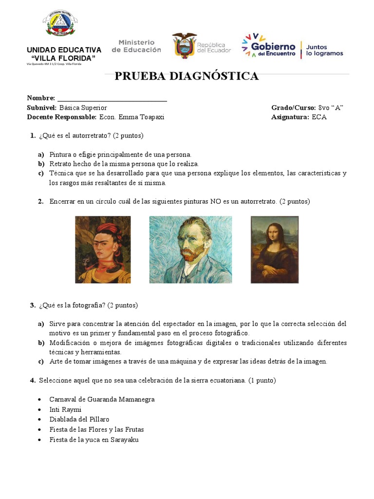Prueba Diagnóstica 8vo | PDF | Hogar, jardinería y bricolaje | Arte