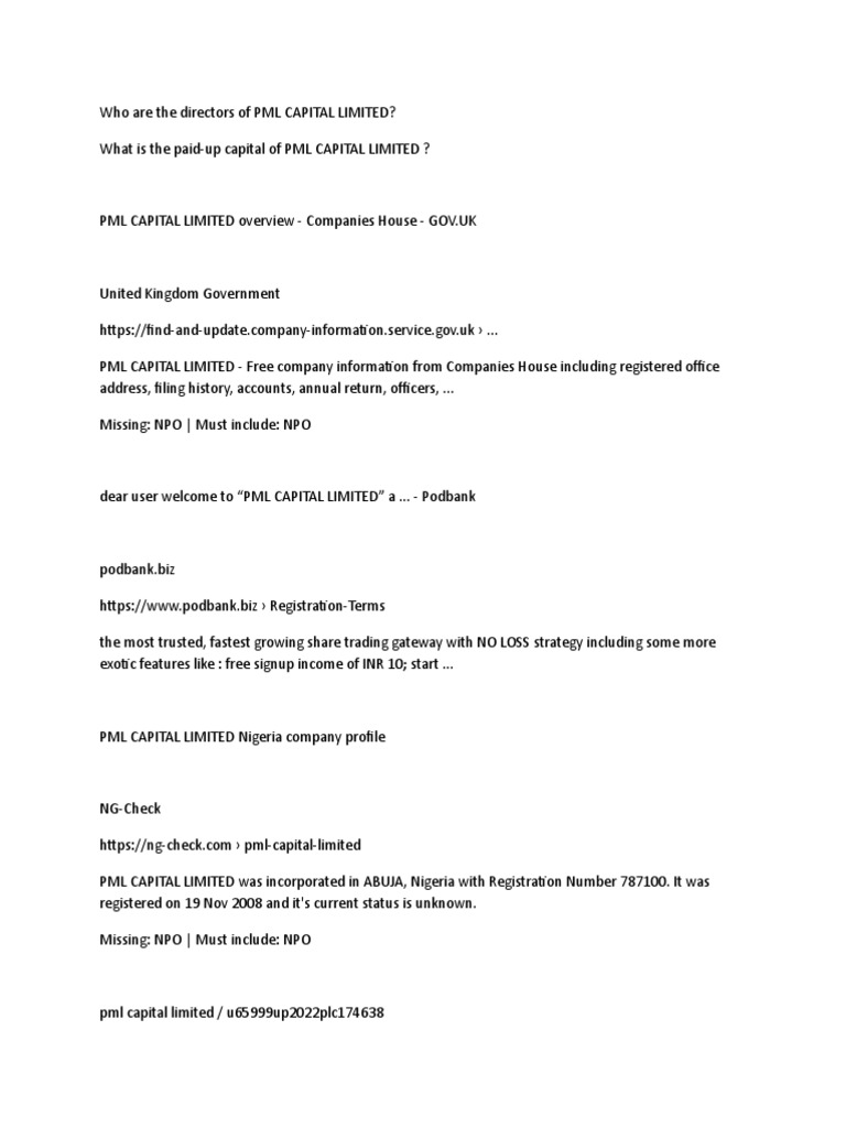 PML Capital Limited Company Overview | PDF | Limited Company | Economies