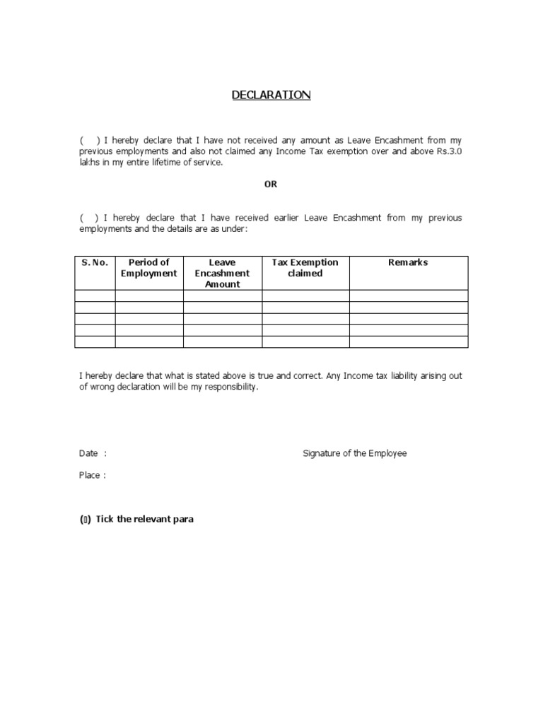 Declaration Leave Encashment | PDF