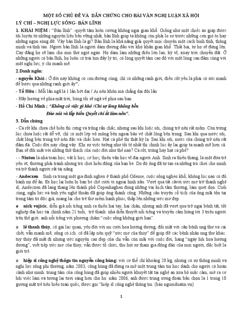 10 Dẫn chứng cho các bài NLXH NH 22 - 23 | PDF