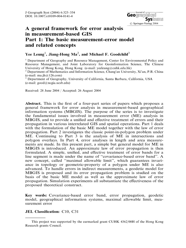 A General Framework For Error Analysis in Measurement-Based GIS | PDF | Geographic Information ...