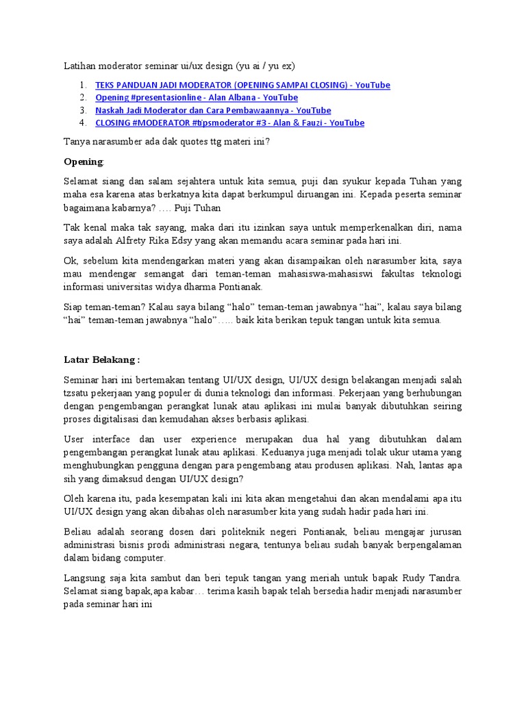Latihan Moderator Seminar | PDF | Seni