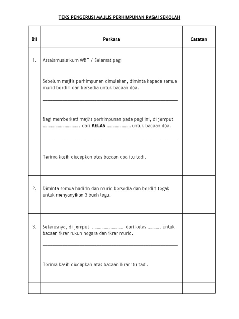 Teks Pengerusi Majlis Perhimpunan Rasmi Sekolah | PDF