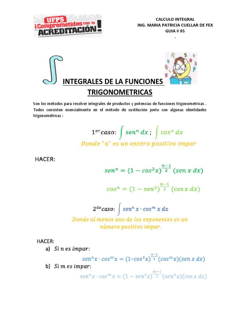 Guia # 5. Integracion de Funciones Trigonometricas Varias Formas | PDF