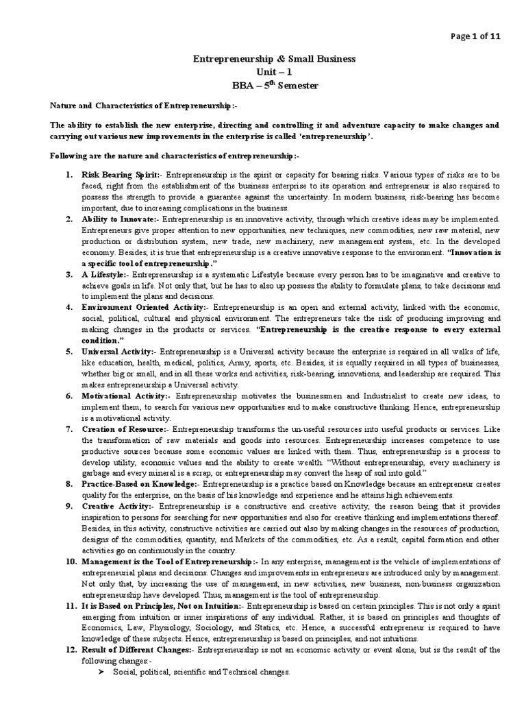 Entrepreneurship & Small Business Unit - 1 | PDF | Entrepreneurship ... Entrepreneurship & Small Business Unit - 1 | PDF | Entrepreneurship ...