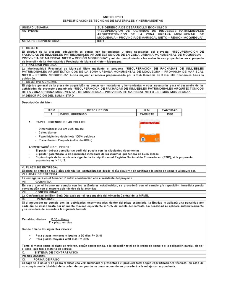 03 - EETT MATERIALES Y HERRAMIENTAS Req. N.° 10521 - PAPEL HIGIENICO | PDF