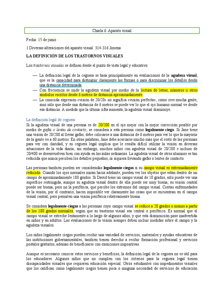 Resumen Del Aparato Visual de Niños Excepcionales | PDF | Ojo humano | Percepción visual