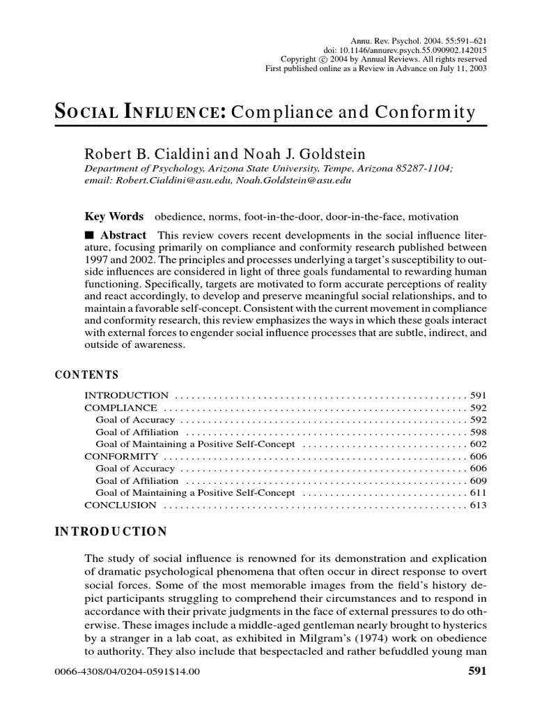 Social Influence Compliance and Conformity | PDF | Affect (Psychology ...