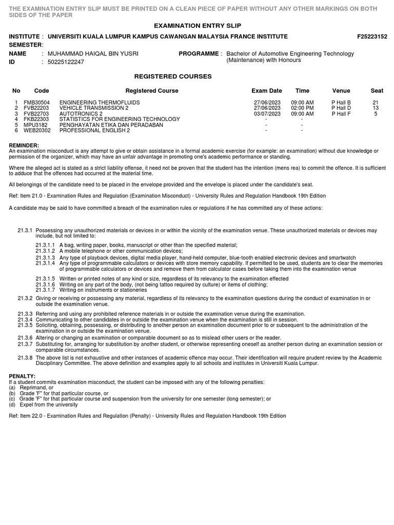 Exam Slip Sem 4 | PDF | Calculator