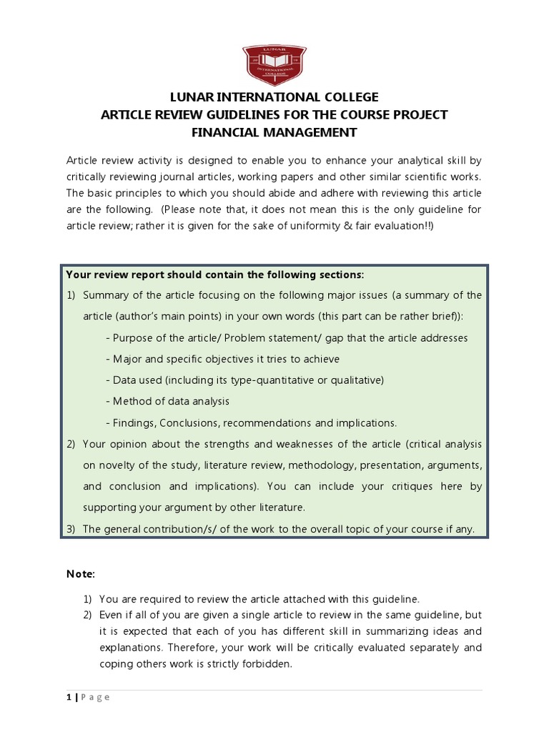 Article Review Guidelines | PDF | Methodology | Scientific Method