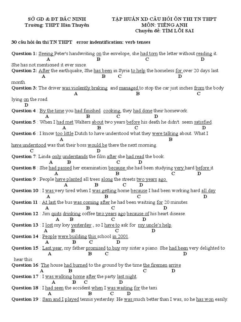 Error Identification Practice for English Exam | PDF
