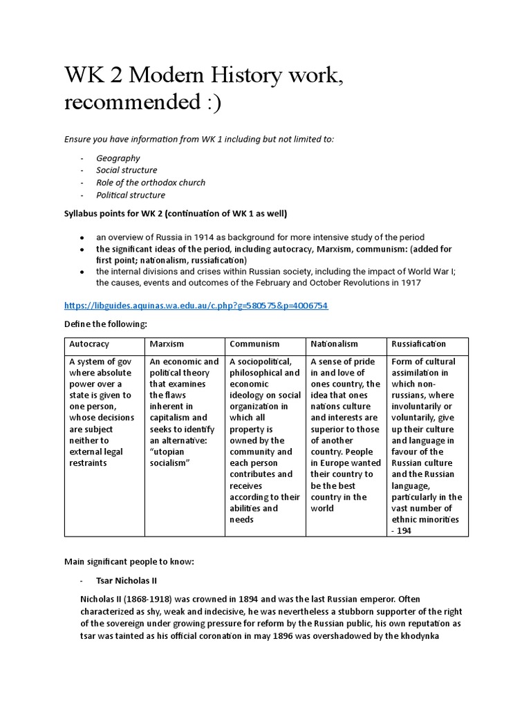first week russia and the soviet union WACE notes | PDF | Nicholas Ii ...
