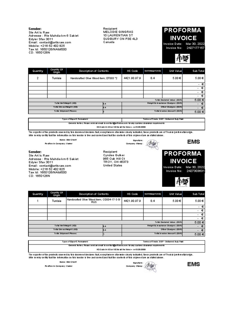 Modele Facture | PDF | Invoice | Customs