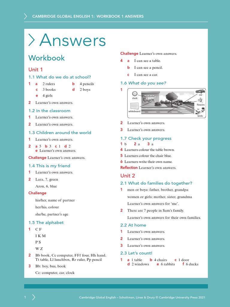 Cambridge Global English 1 Workbook Answers | PDF | Senses | Clothing